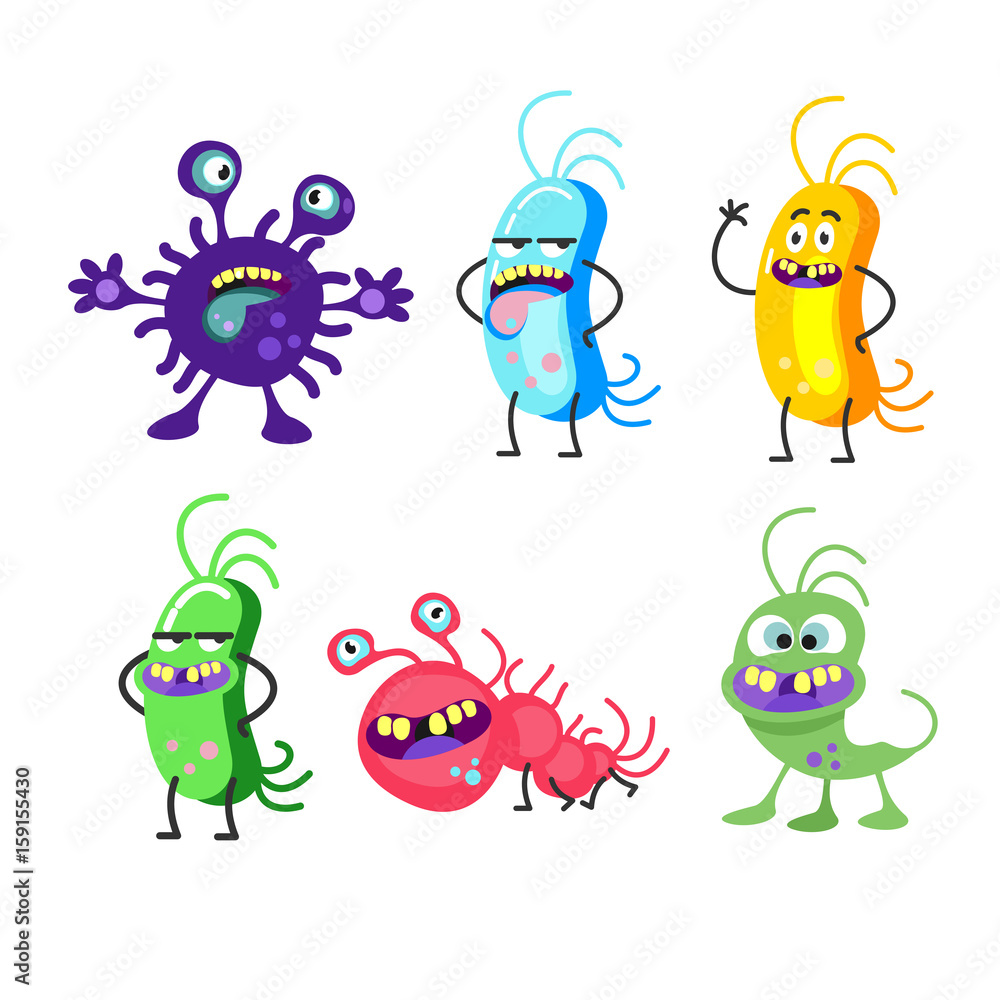 Bad viruses and bacteria. Vector cartoon characters. Isolated on white ...