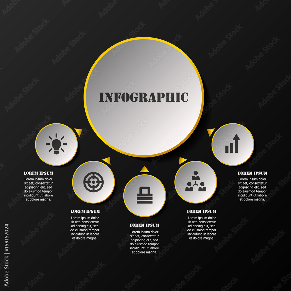 Vector infographic template with paper label, integrated circles ...