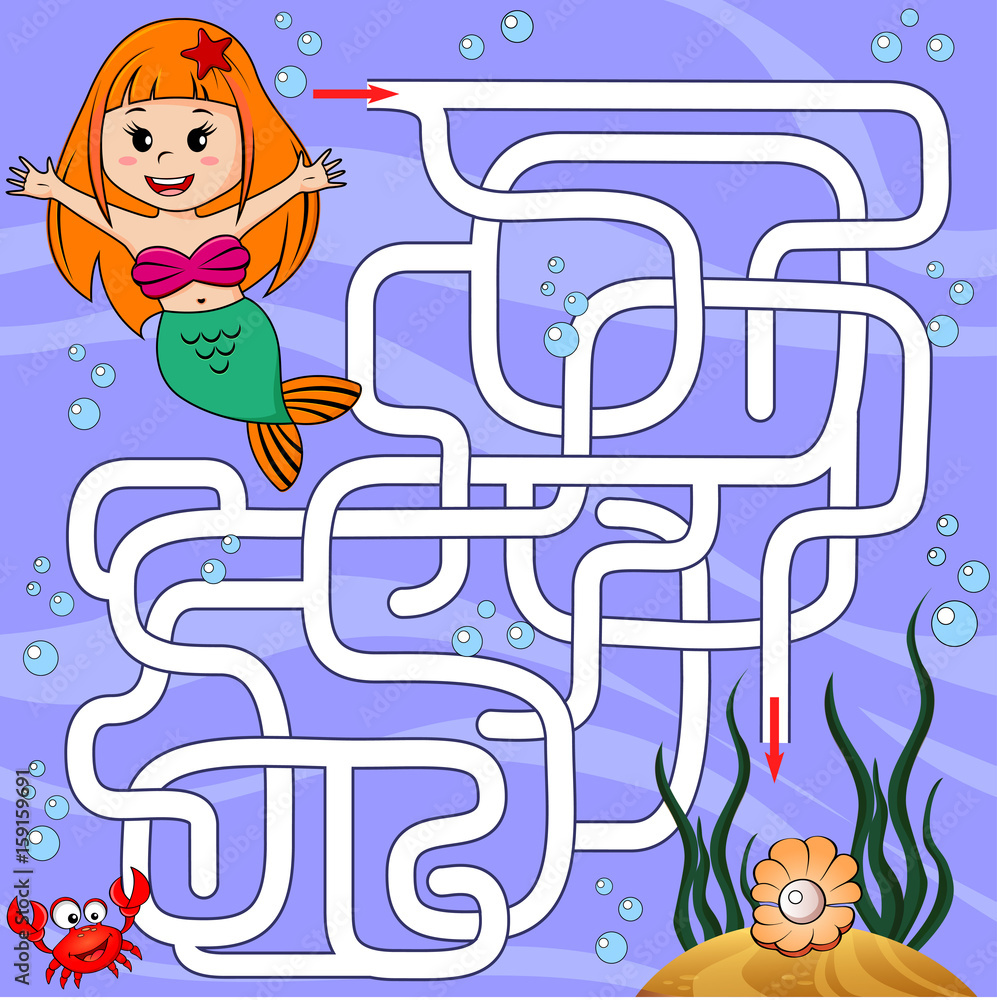 Help mermaid find path to pearl. Labyrinth. Maze game for kids Stock ...