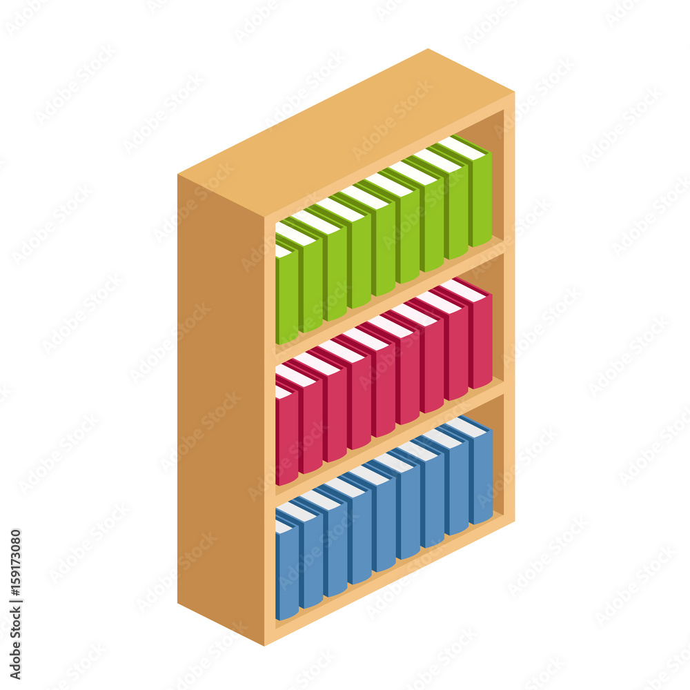 Bookshelves.hardwood bookcase with three shelves in isometric, shelving ...