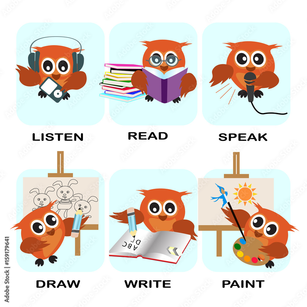 Vecteur Stock verb word vector background for preschool.verb set listen ... Vecteur Stock verb word vector background for preschool.verb set listen ...