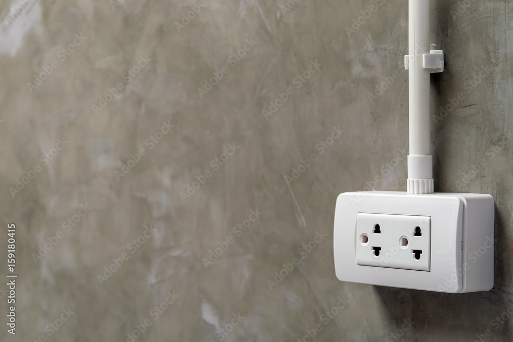 Closeup the electrical plug socket on concrete wall. Stock Photo ...