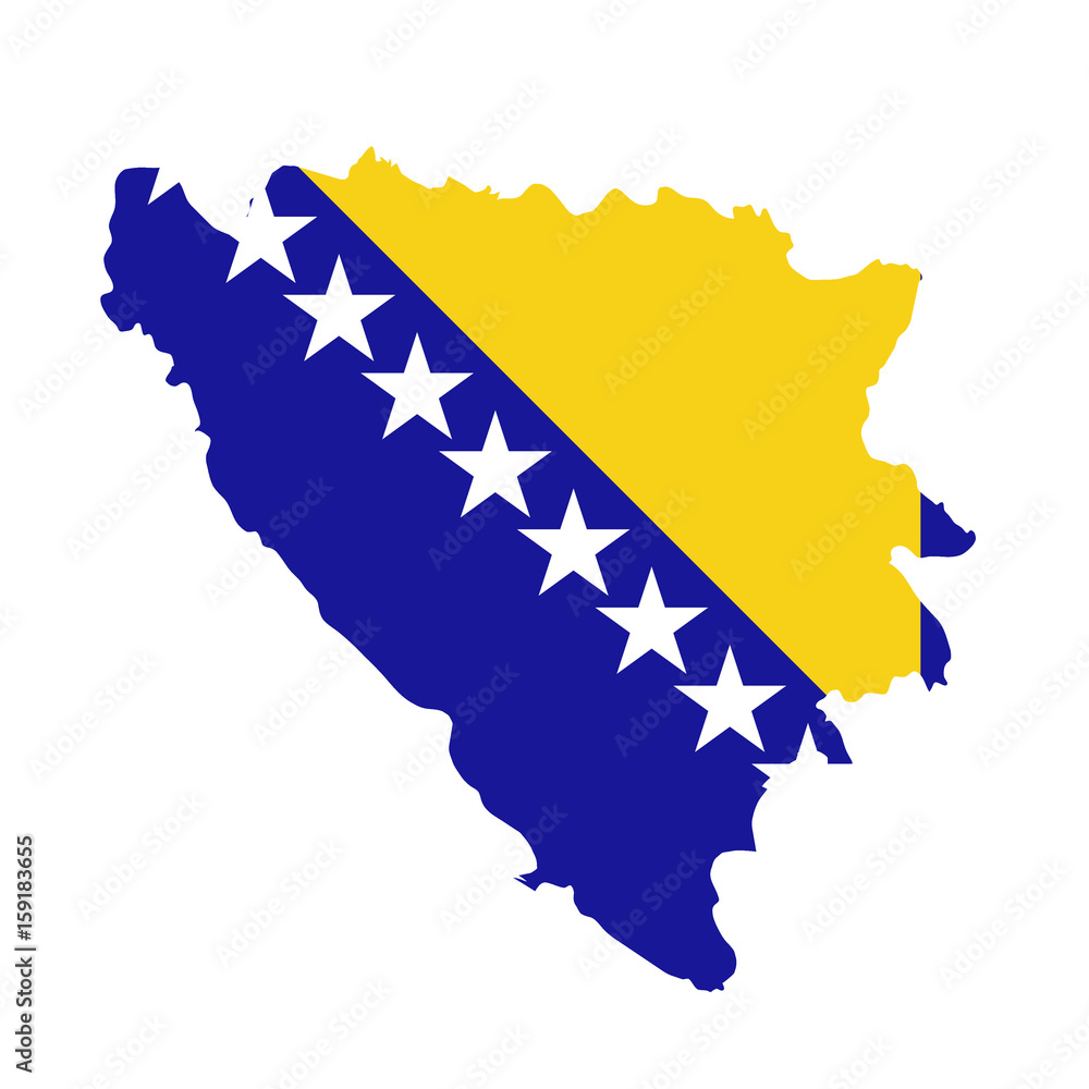 Bosnia and Herzegovina flag map. Country outline with national flag ...