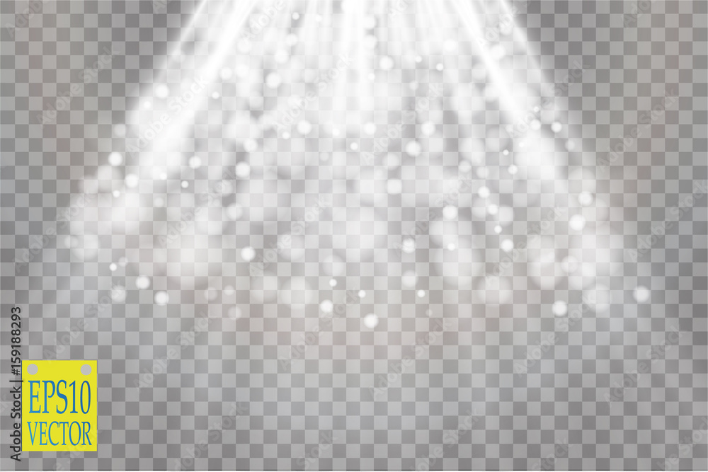Abstract white bokeh effect explosion with sparks modern design. Glow star burst or firework ...