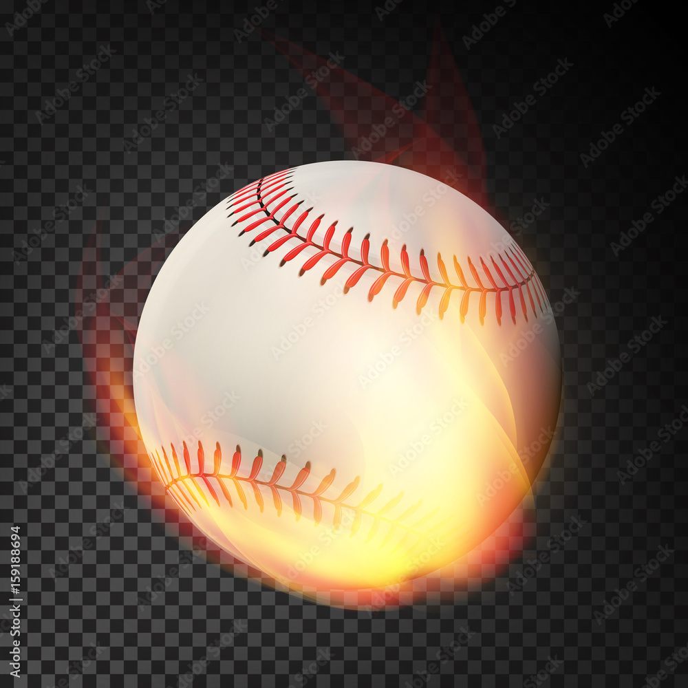 Flaming Realistic Baseball Ball On Fire Flying Through The Air. Burning ...