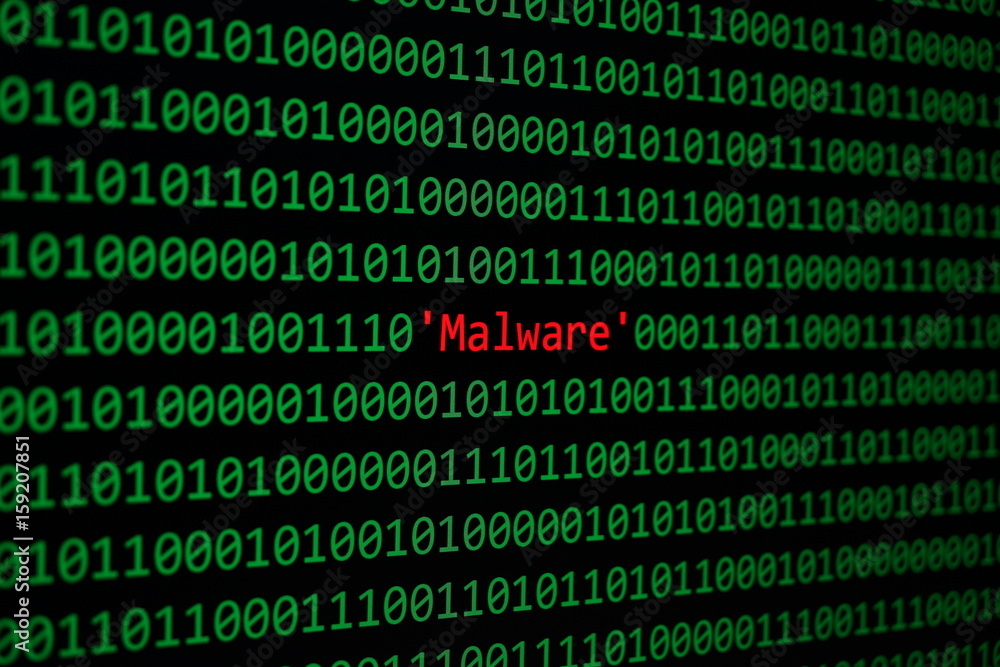Red Malware and Binary code Concept Security and Malware attack. Stock ...