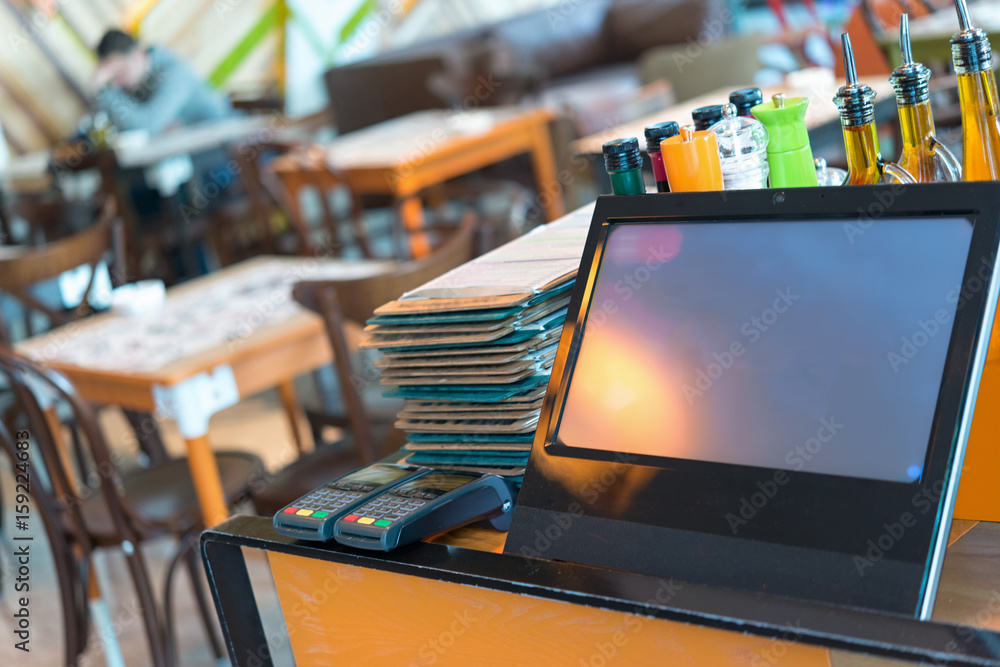 Point of sale, POS , table credit card terminal in modern restaurant ...
