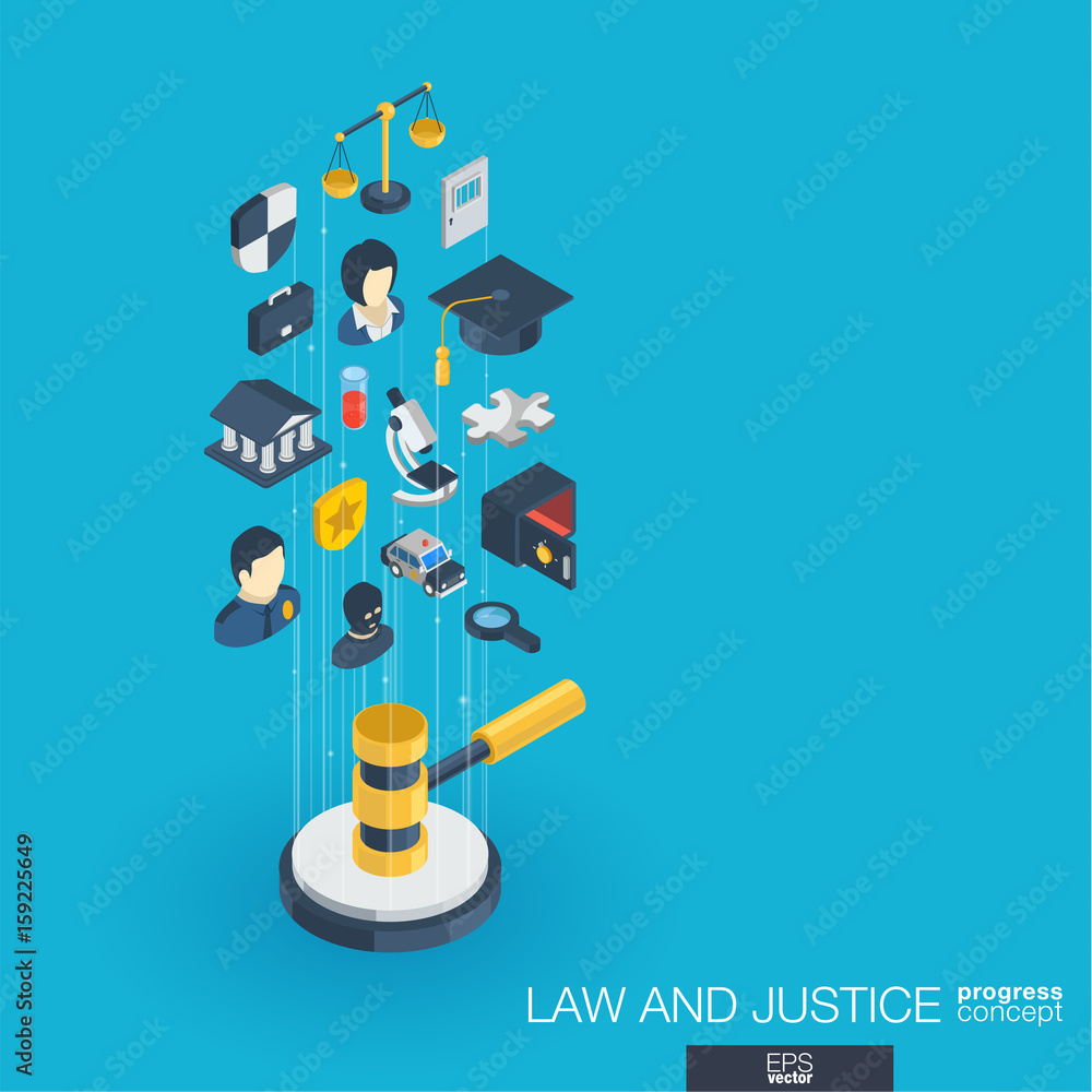 Law, justice integrated 3d web icons. Digital network isometric ...
