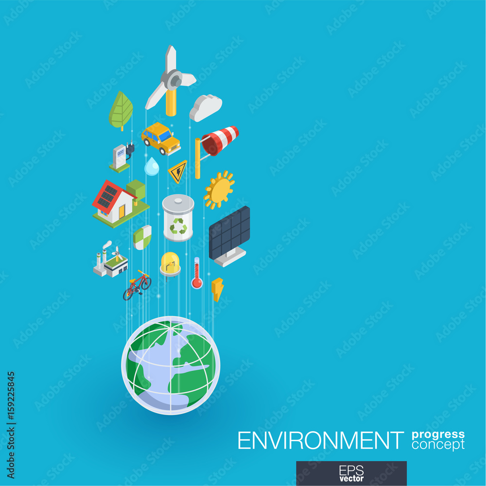 Environmental integrated 3d web icons. Digital network isometric ...