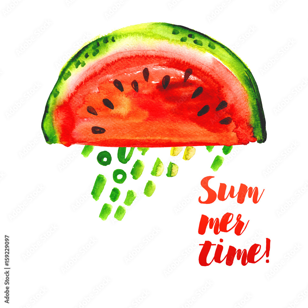 Summer time. Juicy Banner with watermelons and sprays. Poster for hot ...