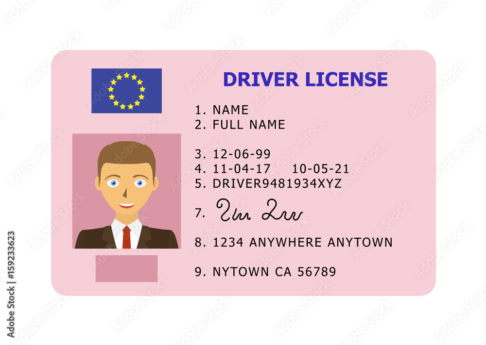 Driving id license with person photo, identification card. Vector ...
