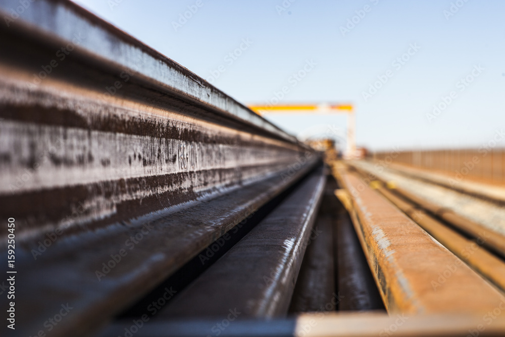 Poster Railway Ties in piles for the construction of a new track in ...