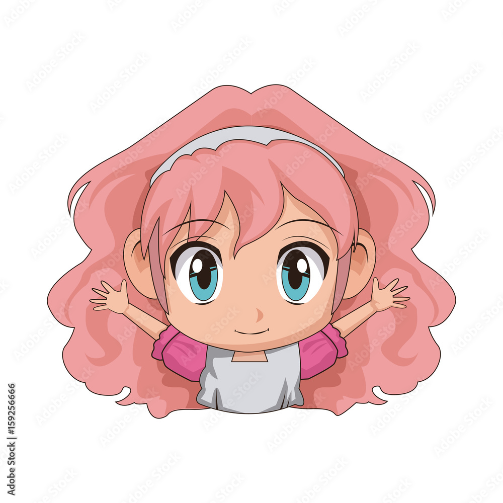 cute cartoon anime little girl chibi character vector illustration ...