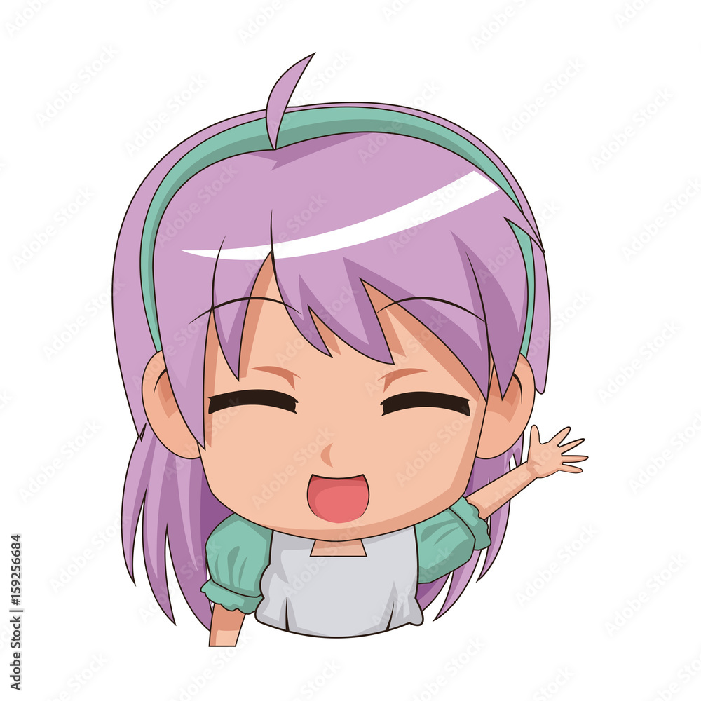 cute cartoon anime little girl chibi character vector illustration ...