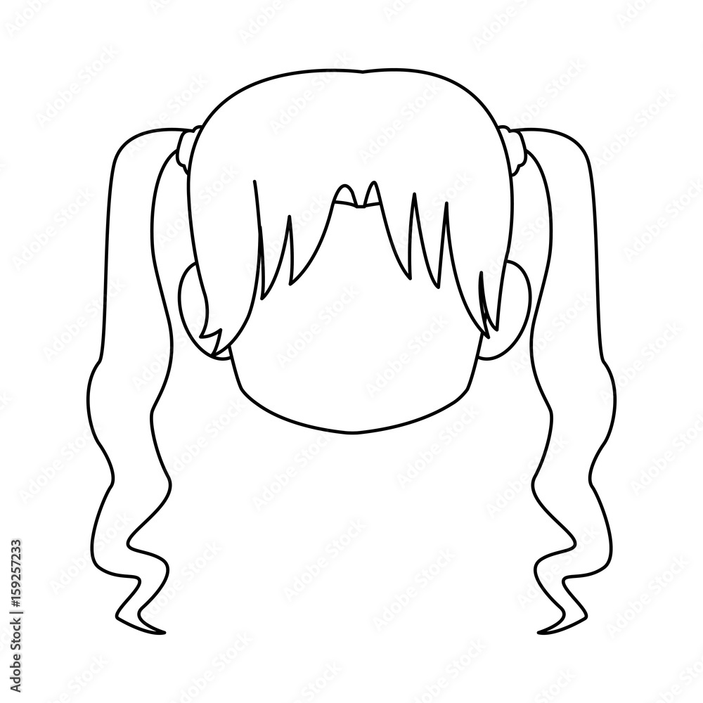 chibi anime girl avatar contour default vector illustration Stock ...