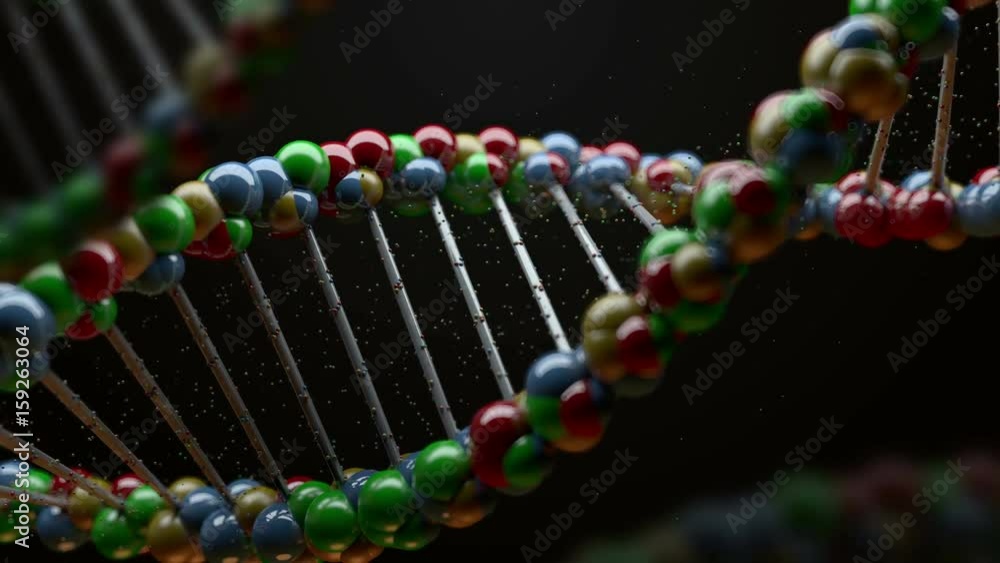 3d render of DNA form. Science background with helix of reflective ...