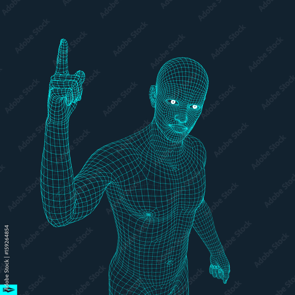 Man Pointing his Finger. 3D Model of Man. Geometric Design. Vector ...