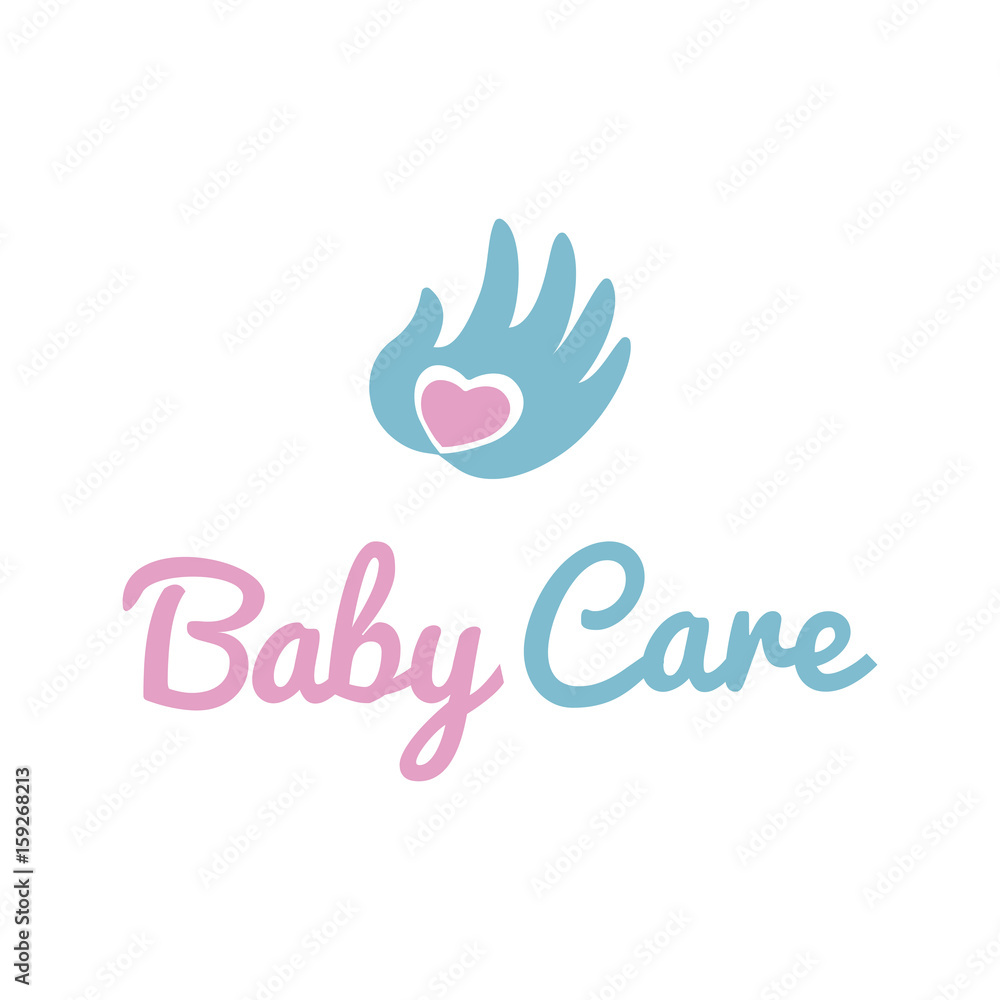 Child protection symbol. Illustratoin of hand with heart. Baby care ...
