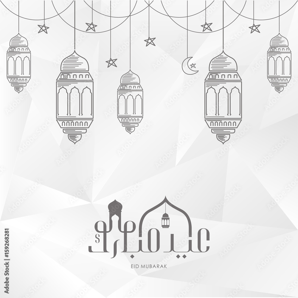 eid mubarak decoration with line art style and abstract background, eid ...