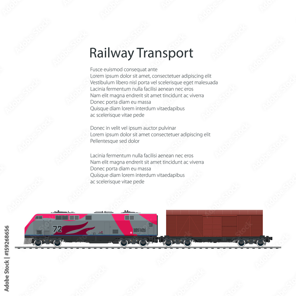 Brochure Locomotive with Closed Wagon , Cargo Train Isolated on White ...
