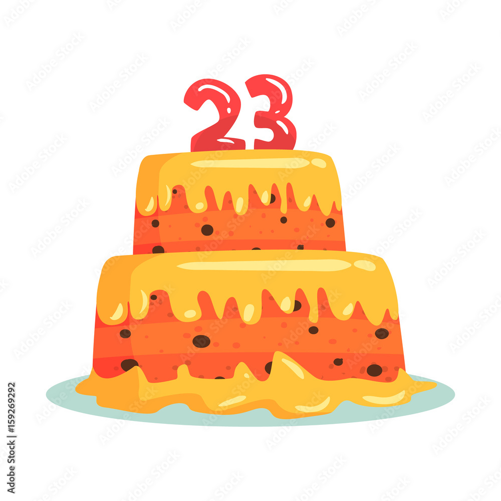 Birthday cake with number 23, celebration party symbol cartoon vector ...