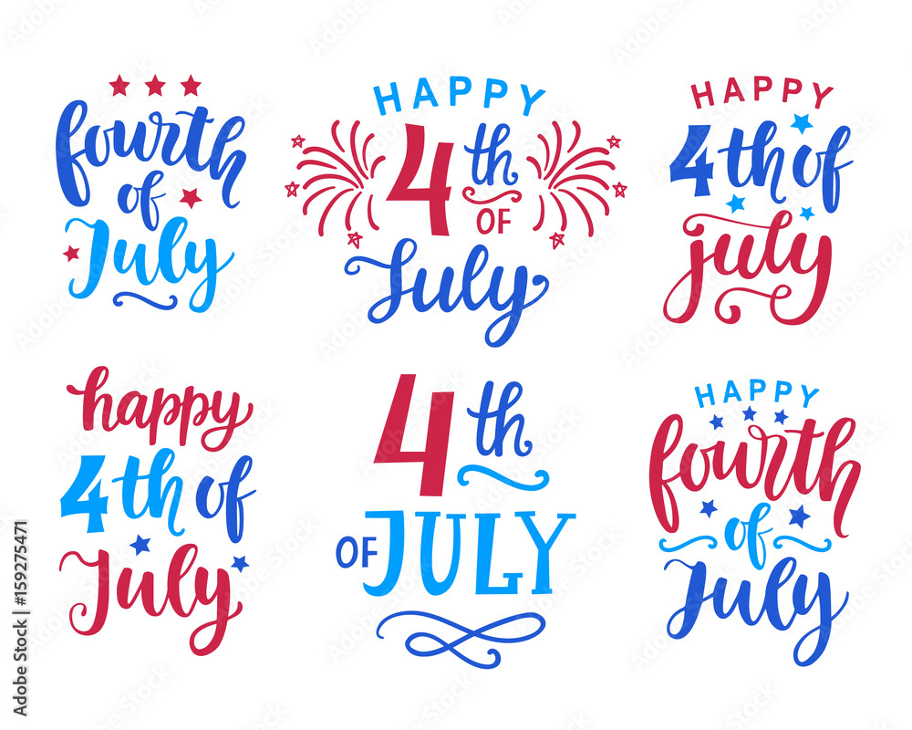 Fourth of July hand written ink lettering set Stock Vector | Adobe Stock