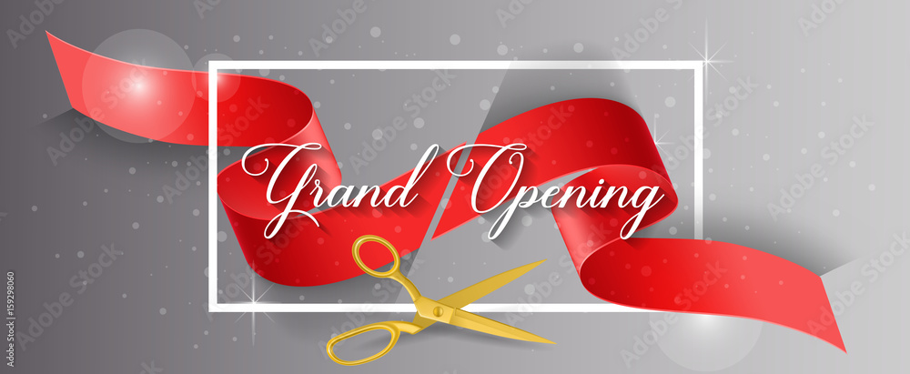 Grand Opening Lettering and Cut Ribbon Stock Vector | Adobe Stock