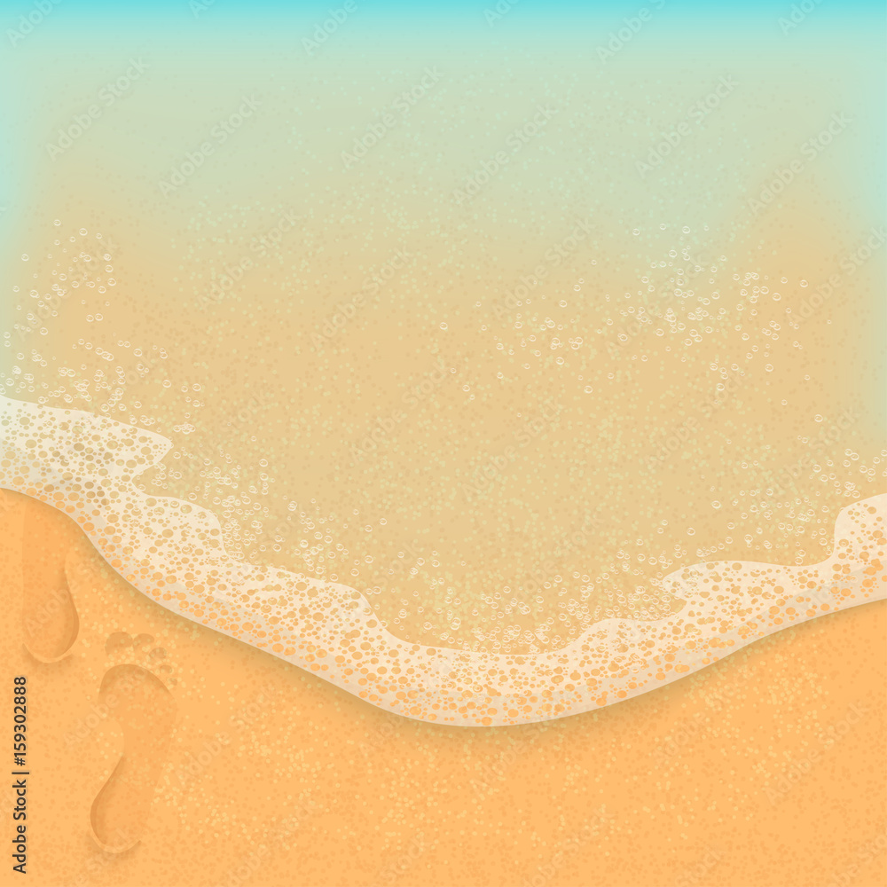 Square background of the sandy shore of the ocean. Sandy beach washed ...