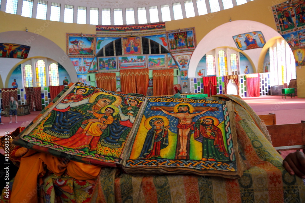Beautiful Illustrated Ancient Bible in Ethiopian Church Stock Photo ...