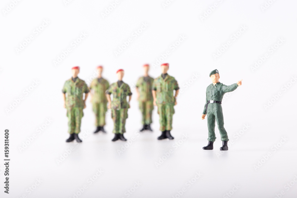 Miniature model team soldier model standing together, people war ...