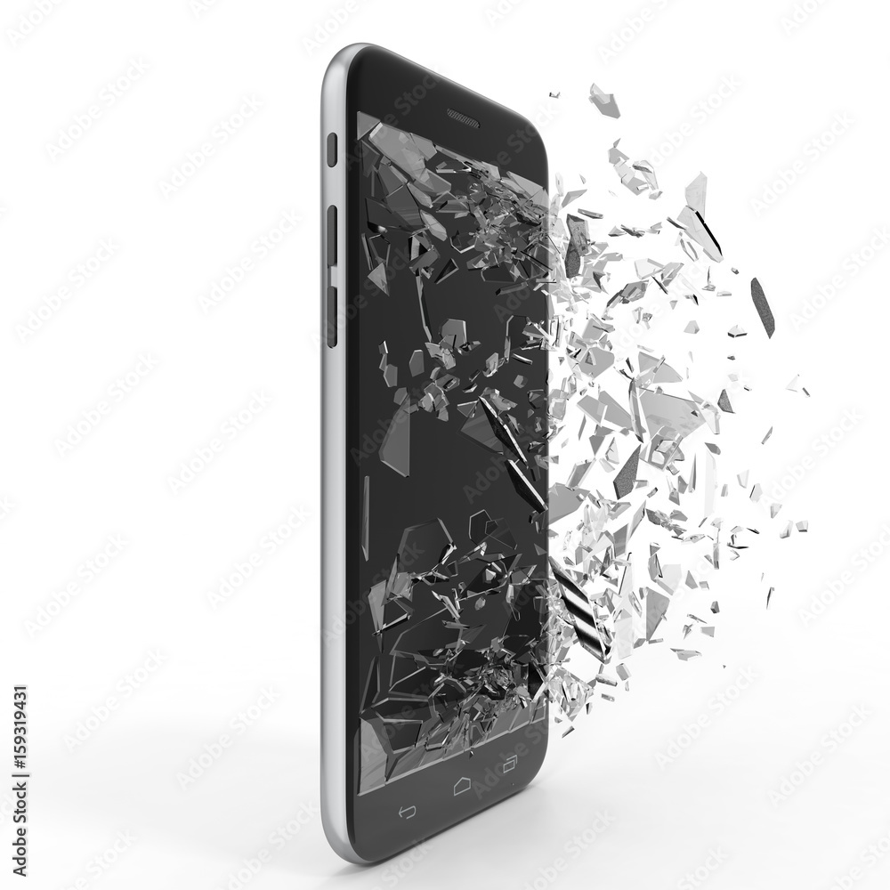 Phone with broken screen isolated on white background for your design ...