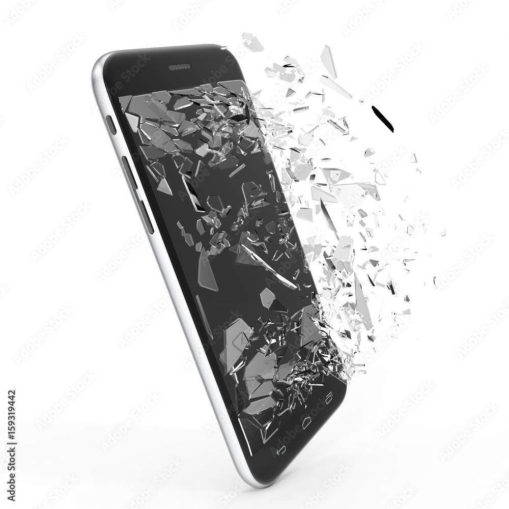 Phone with broken screen isolated on white background for your design ...