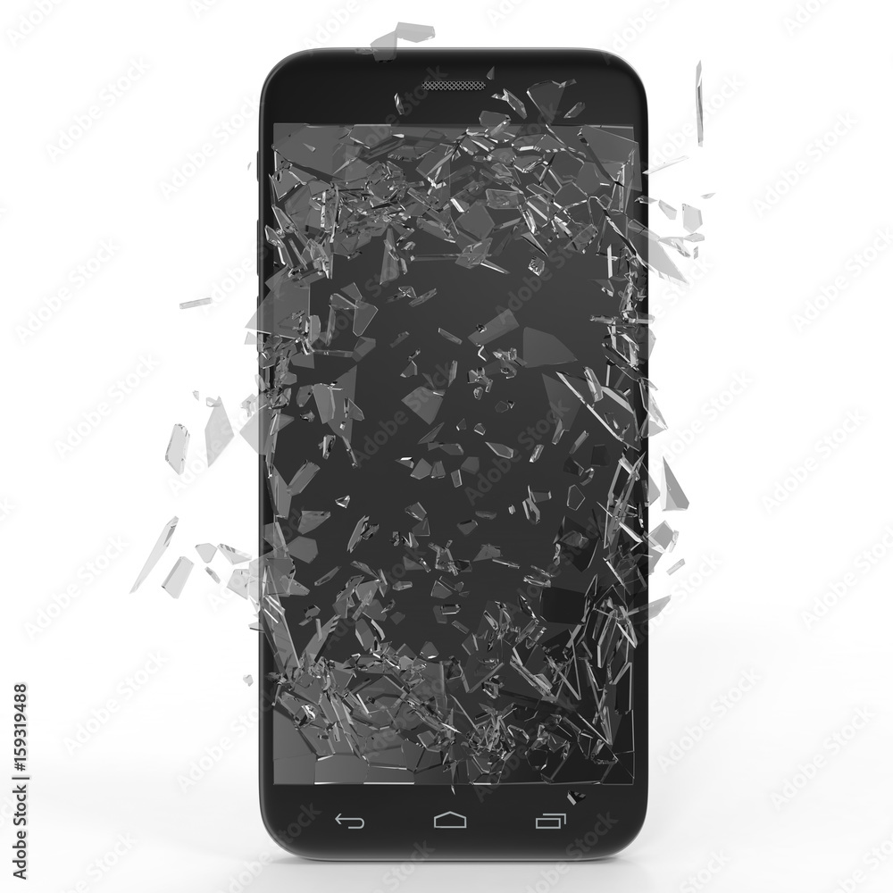 Phone with broken screen isolated on white background for your design ...