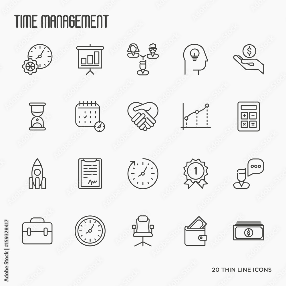 Time management thin line icons. Development of business process ...