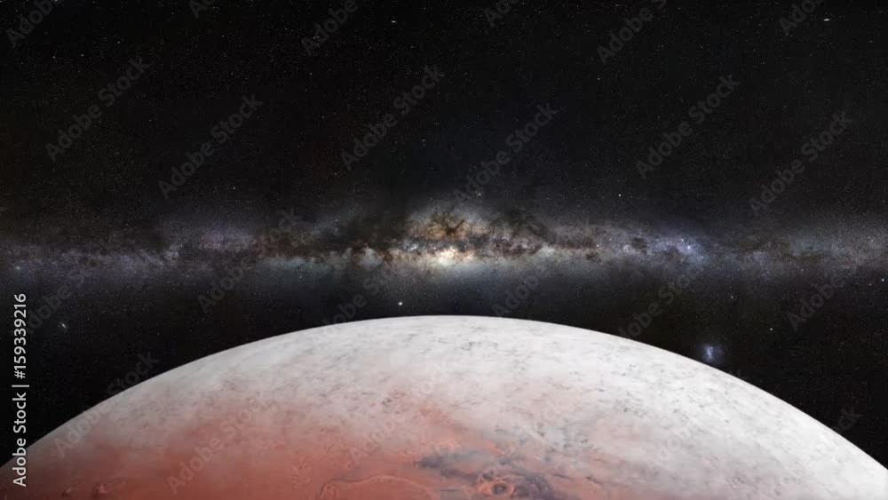 Vidéo Stock planet Mars in front of the beautiful Milky Way galaxy ...