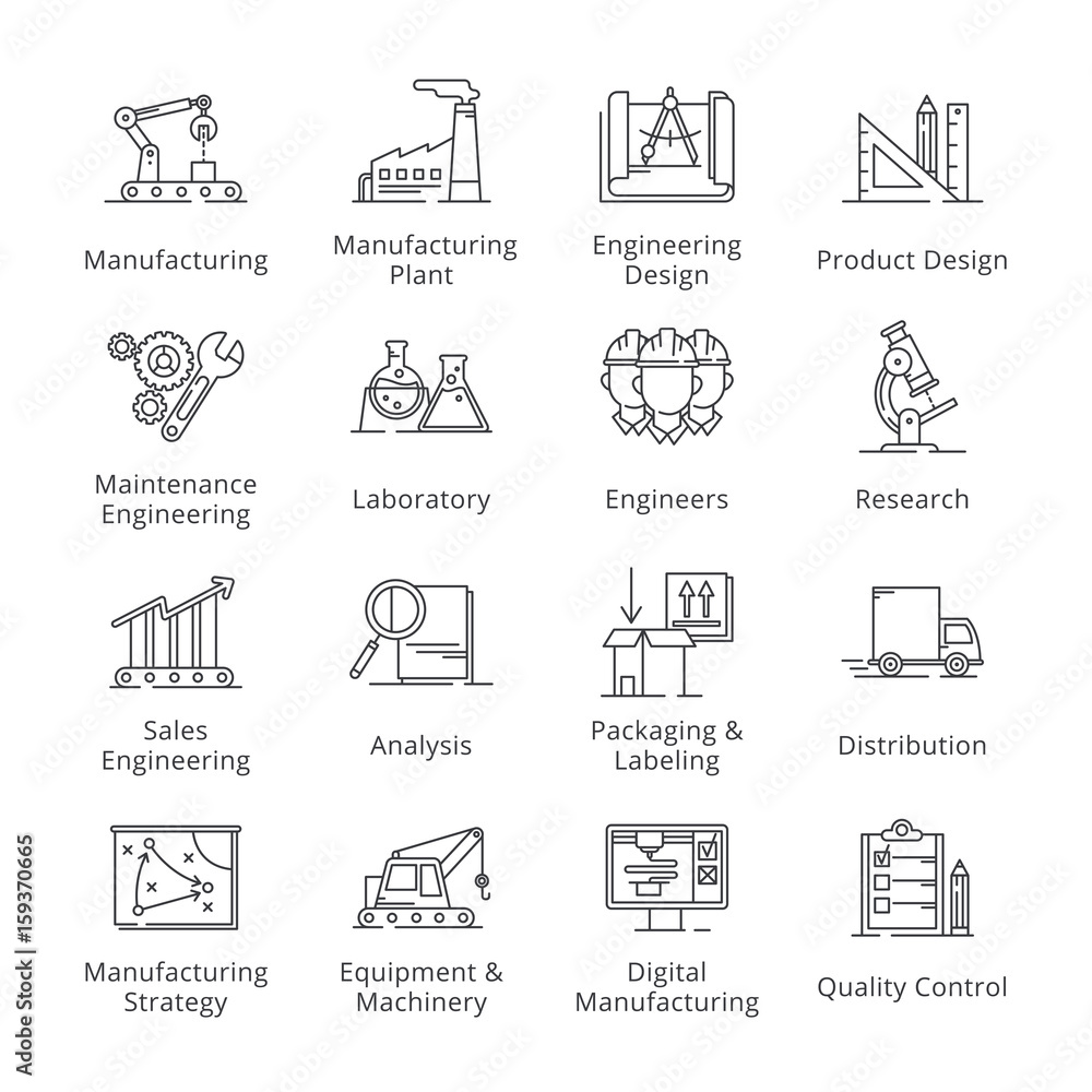 Black Manufacturing Engineering Icons - Outline Series Stock Vector ...