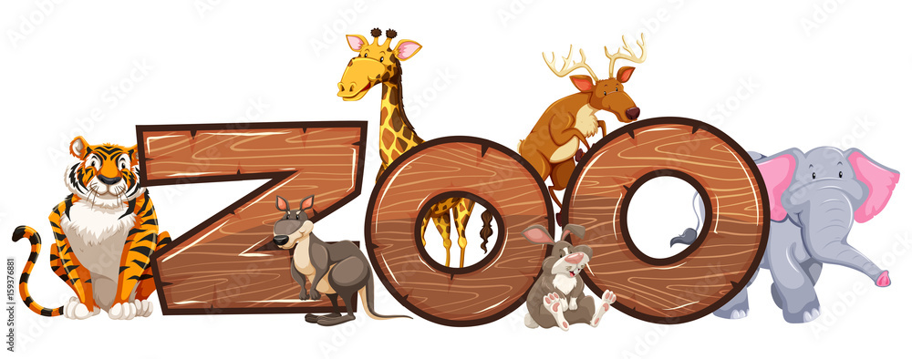 Word design for zoo with wild animals Stock Vector | Adobe Stock