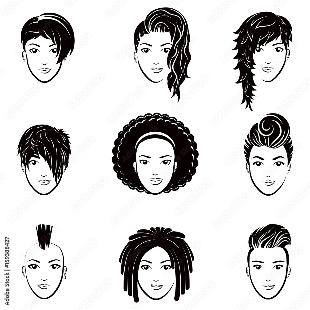 Vector set of stylized logo with beautiful women hairstyles. Fashion ...