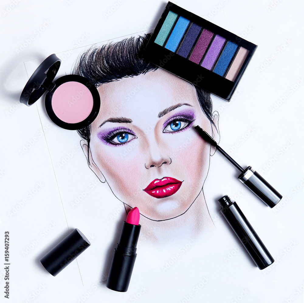 Fashion face chart woman makeup template drawing. Beauty Stock Photo ...