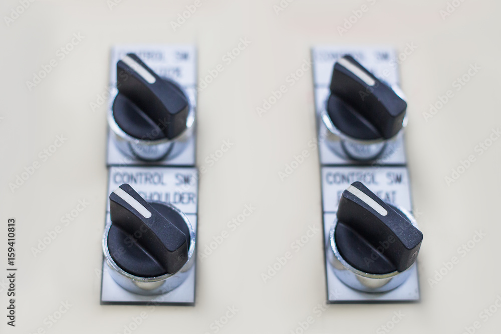push button and display on control panel with electric light devices ...