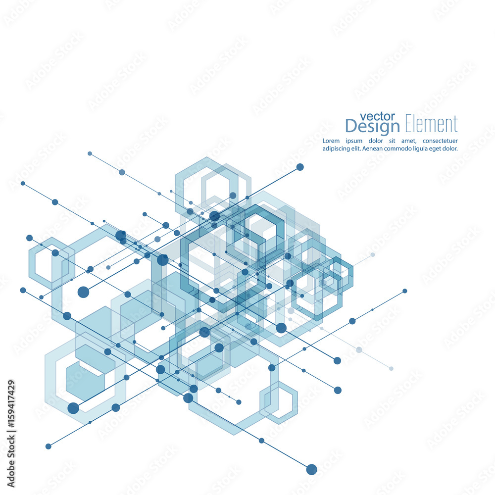 Abstract neat Background with transparent cubes, hexagons carcass ...