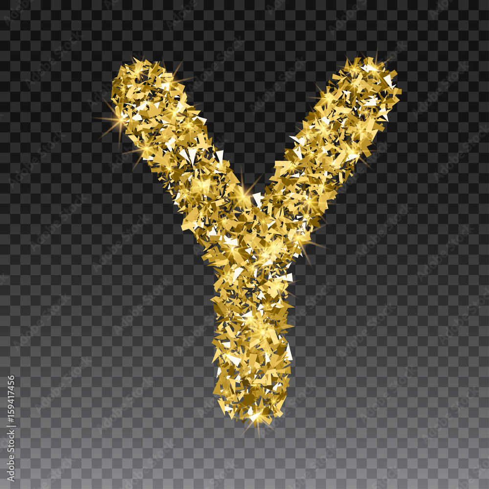 Gold glittering letter Y. Vector shining golden font lettering of ...