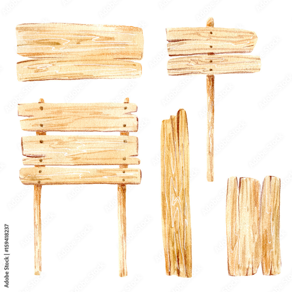 Wood slice and signs.Cross section tree.Watercolor hand drawn ...