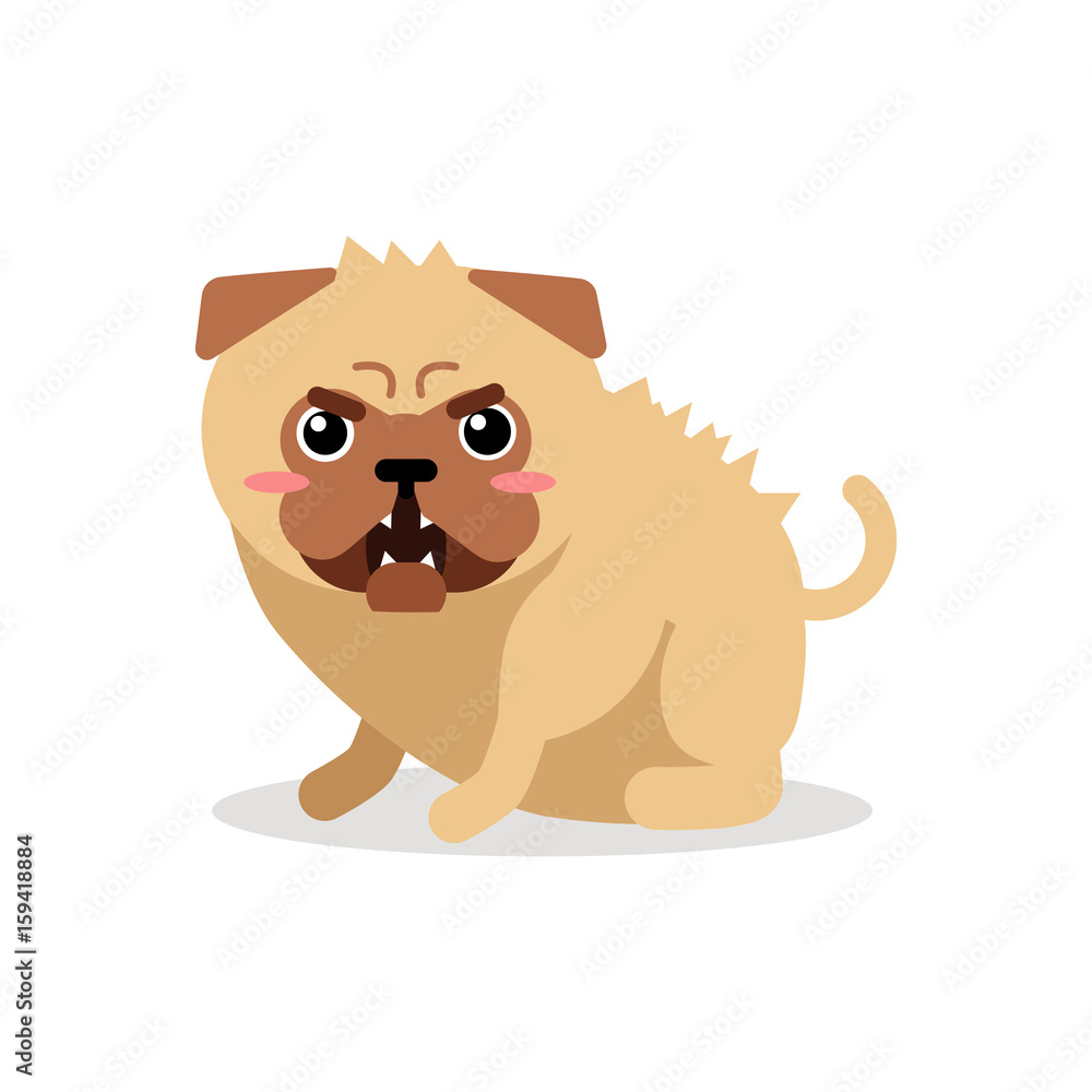 Cute cartoon angry pug dog character vector Illustration Stock Vector ...