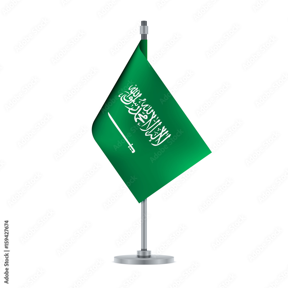 Saudi Arabian flag hanging on the metallic pole, vector illustration ...