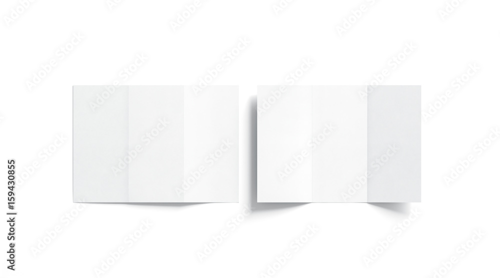 Blank white tri folded booklet mock up, opened and closed, front and ...