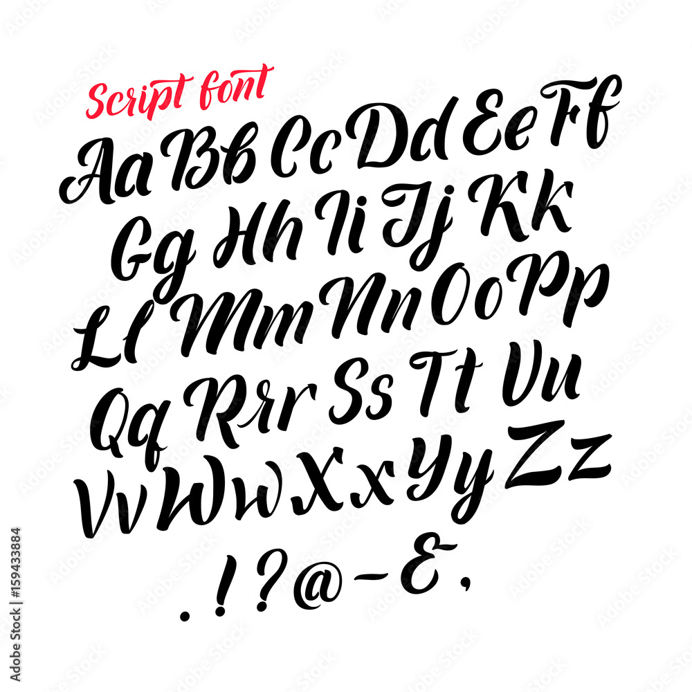 Handwritten latin alphabet. Cursive black letters. Vector fonts isolate ...