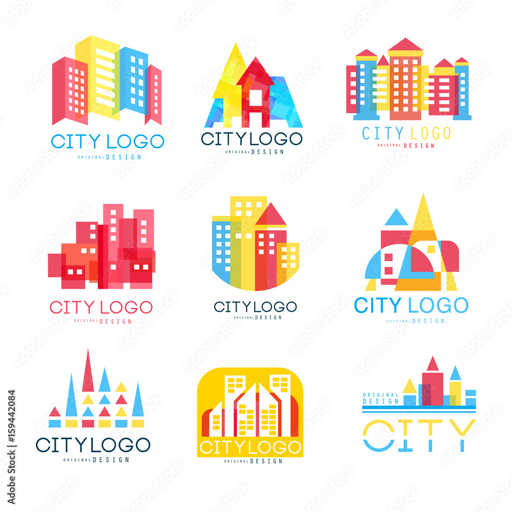 City logo original design set, logotype elements with buildings vector ...