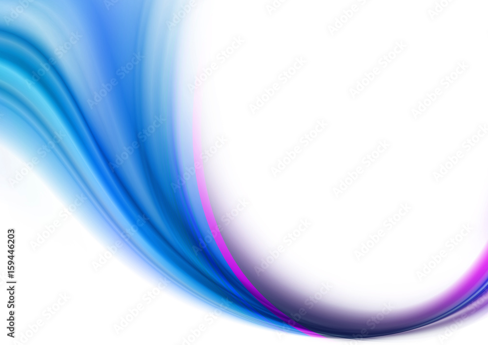 Abstract white background with curved rays blue shades,converge into a ...