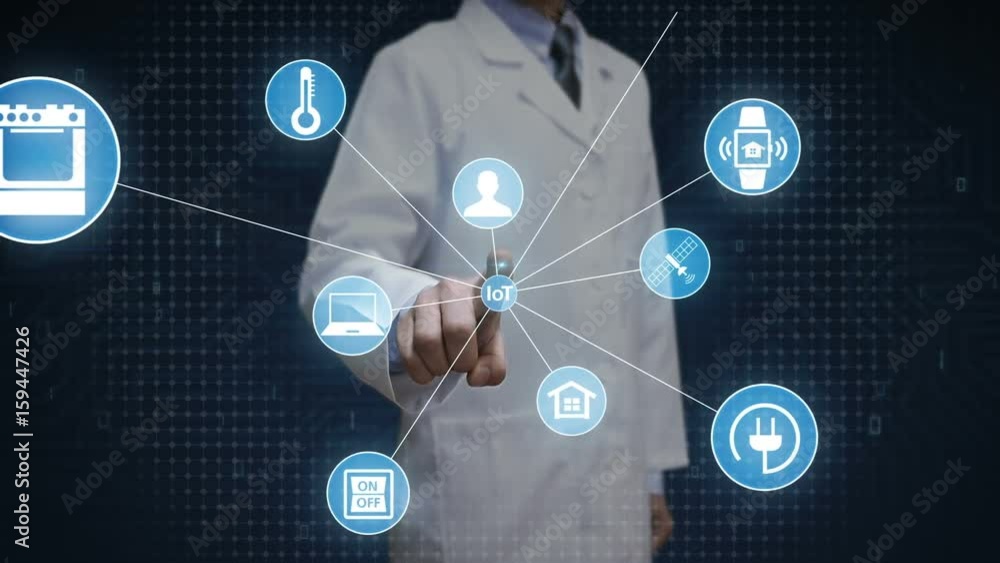 scientist, engineer touching screen, IoT technology connect global ...